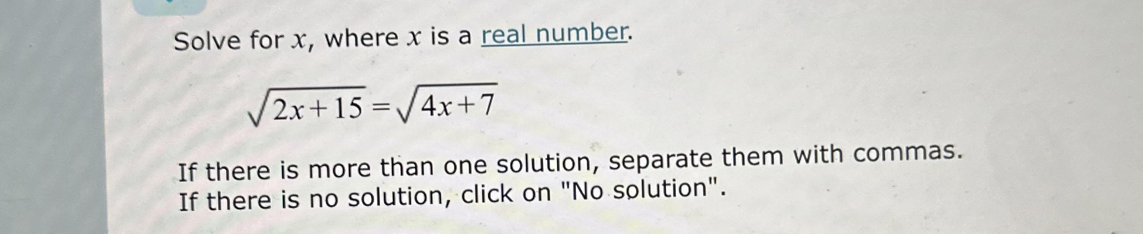 Solved Solve for x, ﻿where x ﻿is a real | Chegg.com