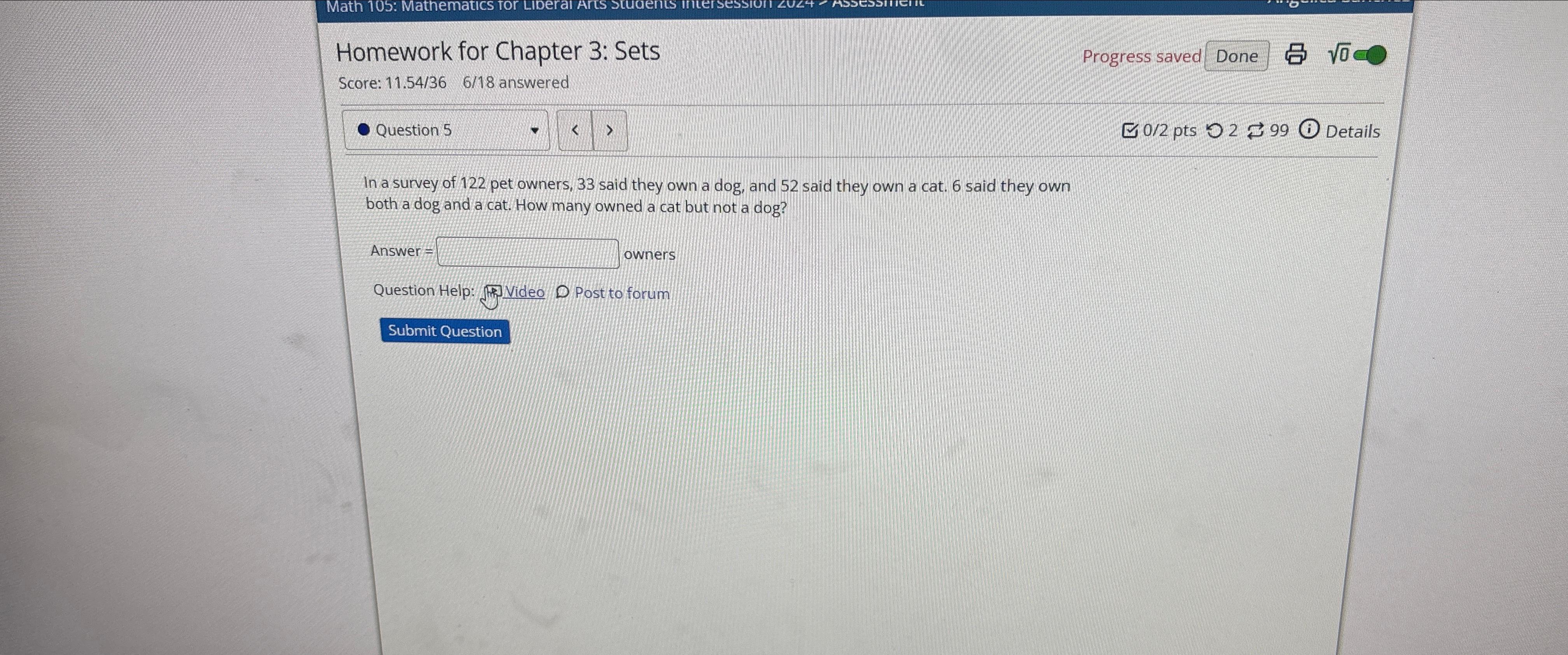 Solved Homework for Chapter 3: SetsProgress | Chegg.com