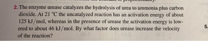 Solved 2. The enzyme urease catalyzes the hydrolysis of urea | Chegg.com