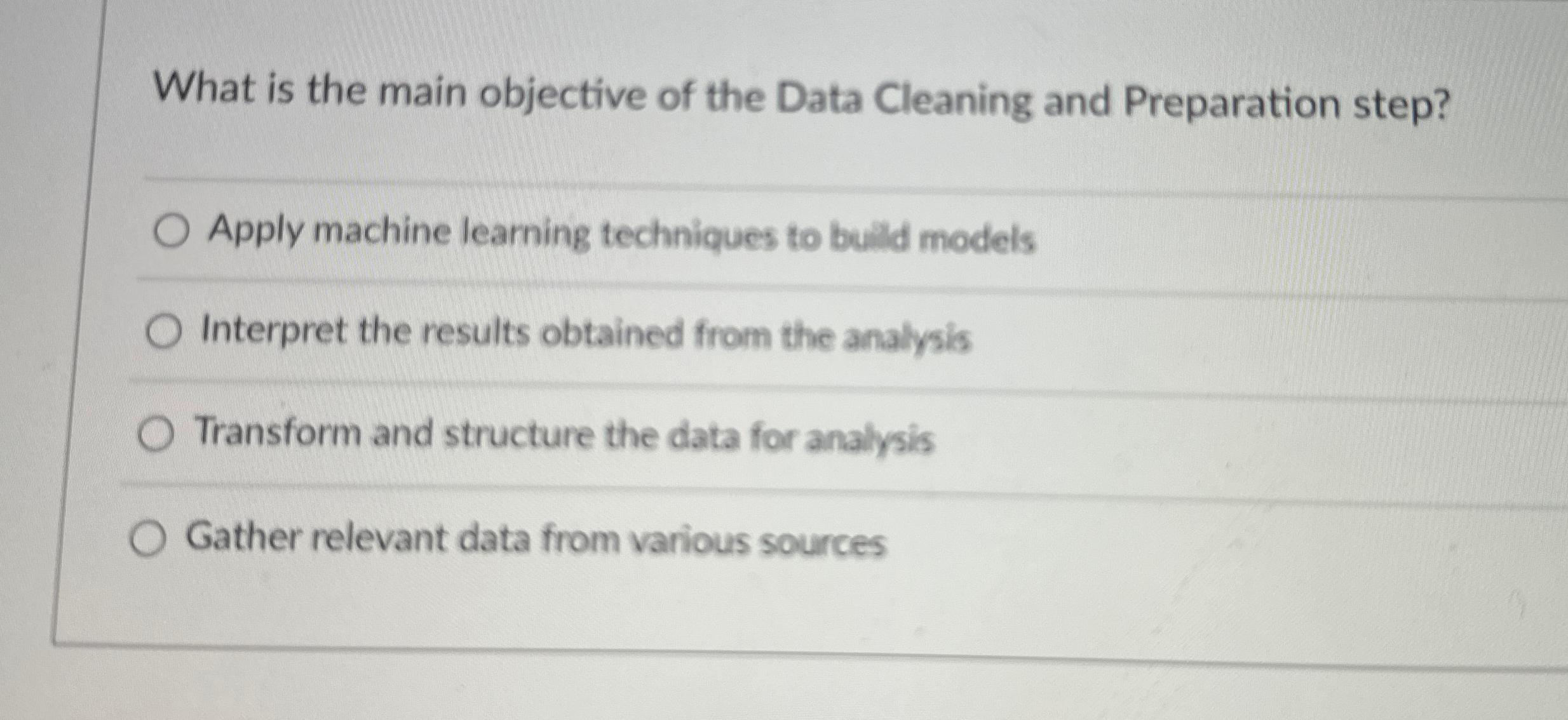 Solved What is the main objective of the Data Cleaning and | Chegg.com