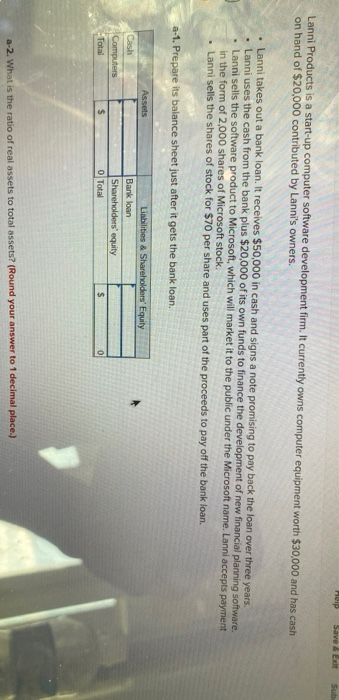 Solved nop Save & Exit Sub Lanni Products is a start-up | Chegg.com