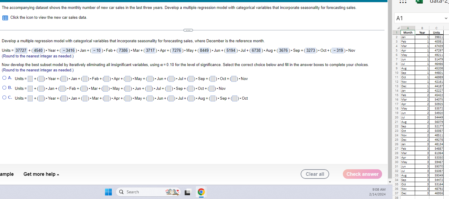 Solved Now develop the best subset model by iteratively | Chegg.com
