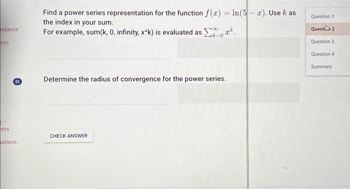 Find a power series representation for the function | Chegg.com