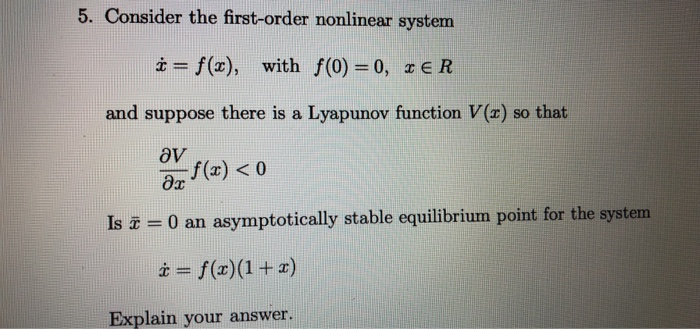 Solved 5. Consider the first-order nonlinear system c = | Chegg.com