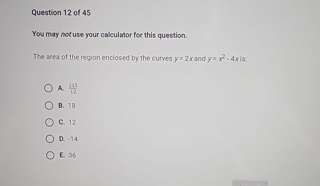 Solved Question 12 ﻿of 45You may not use your calculator for | Chegg.com
