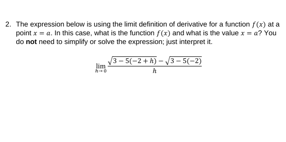 Solved The expression below is using the limit definition of | Chegg.com
