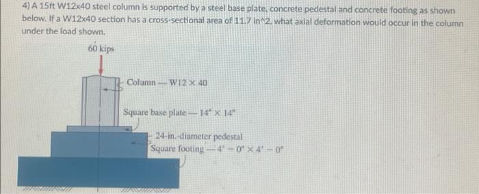 Solved 4) A 15ft W12x40 steel column is supported by a steel | Chegg.com