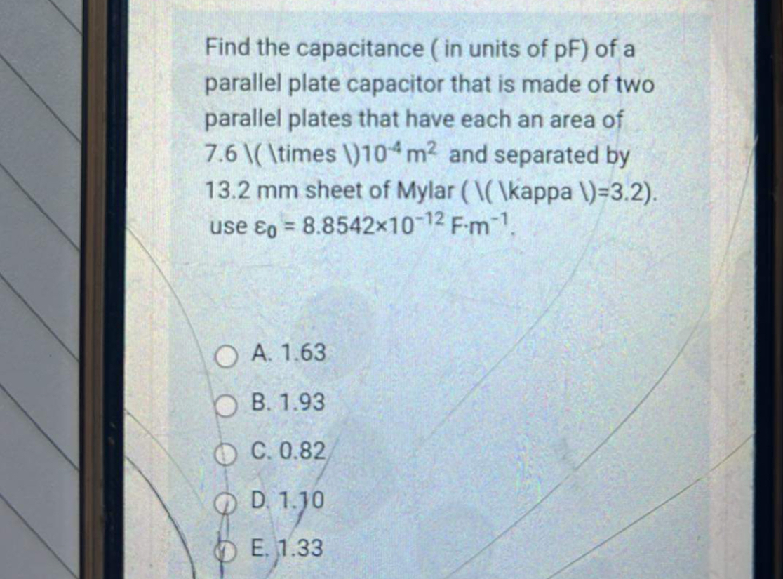 Solved Find the capacitance (in units of pF ) ﻿of a parallel | Chegg.com
