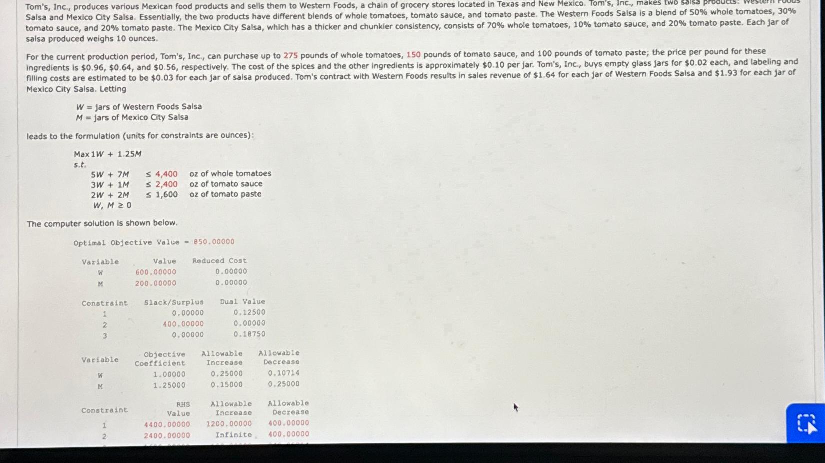 Solved salsa produced weighs 10 ﻿ounces. Mexico City Salsa. | Chegg.com