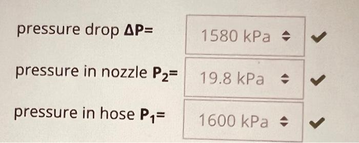 Solved pressure drop ΔP= pressure in nozzle P2= pressure in | Chegg.com