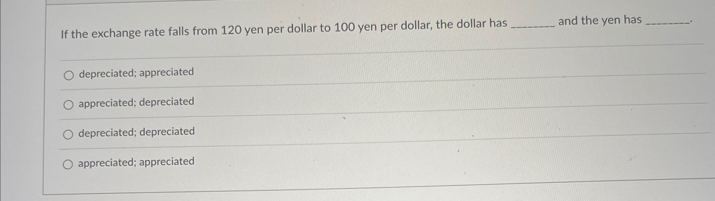 Solved If the exchange rate falls from 120 ﻿yen per dollar | Chegg.com