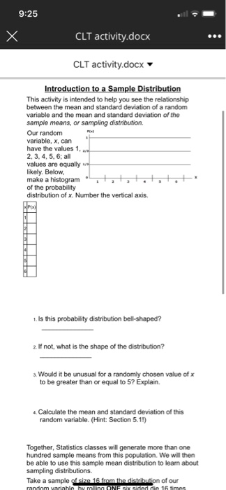 Solved 9:25 CLT activity.docx CLT activity.docx Introduction | Chegg.com