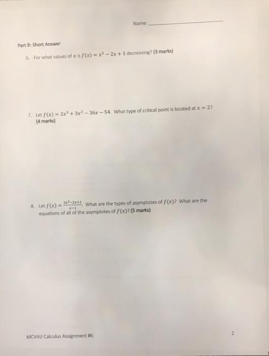 Solved 6. for what values of x is f(x)=x2−2x+1 decreasing? | Chegg.com