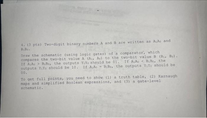 Solved 4. (3 pts) Two-digit binary numbers A and B are | Chegg.com
