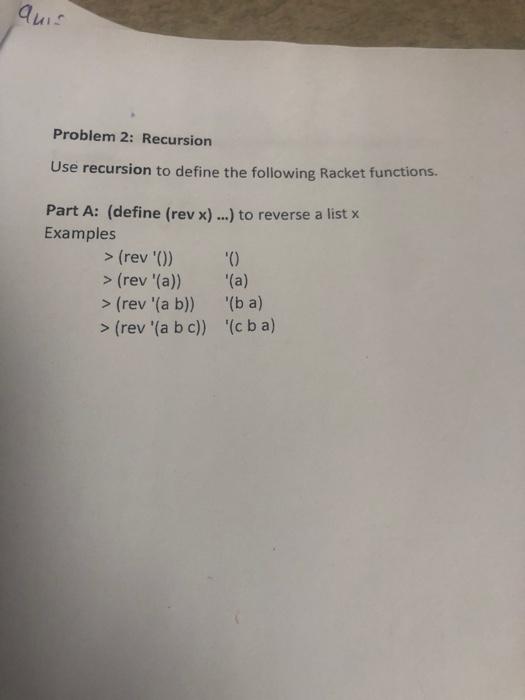 Solved Quis Problem 2 Recursion Use Recursion To Define The 