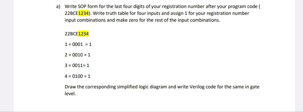 Solved a) Write SOP form for the last four digits of your | Chegg.com