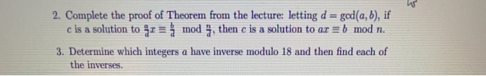 Solved दे. & 2. Complete the proof of Theorem from the | Chegg.com