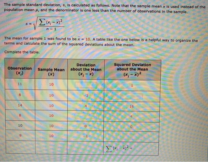 Solved The sample standard deviation, s, is calculated as | Chegg.com