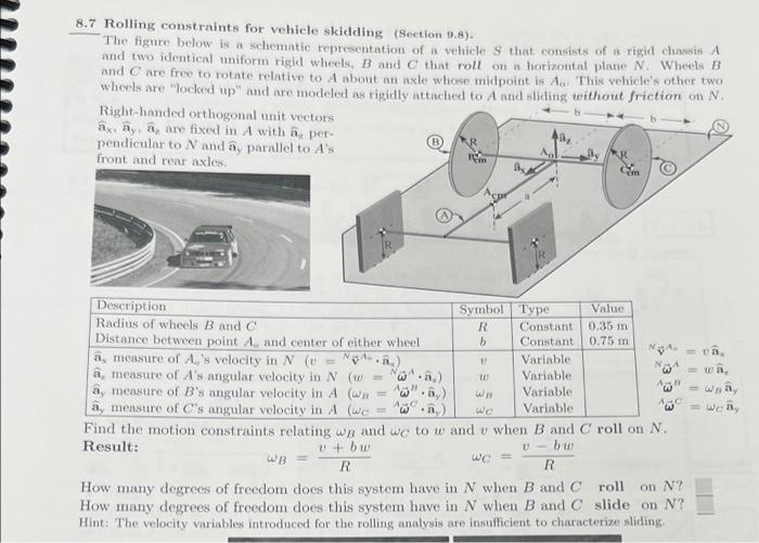 Solved 8.7 Rolling constraints for vehicle skidding (Section | Chegg.com