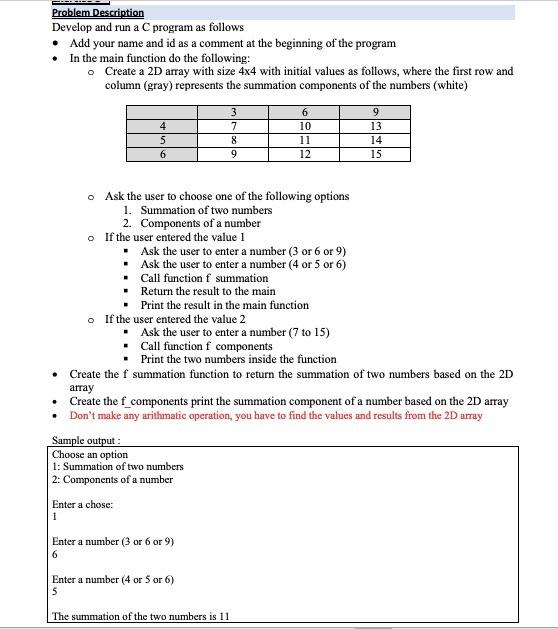 Solved Problem Description Develop and run a C program as | Chegg.com