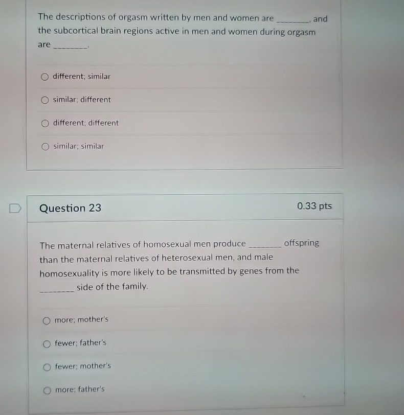 Solved The descriptions of orgasm written by men and women | Chegg.com