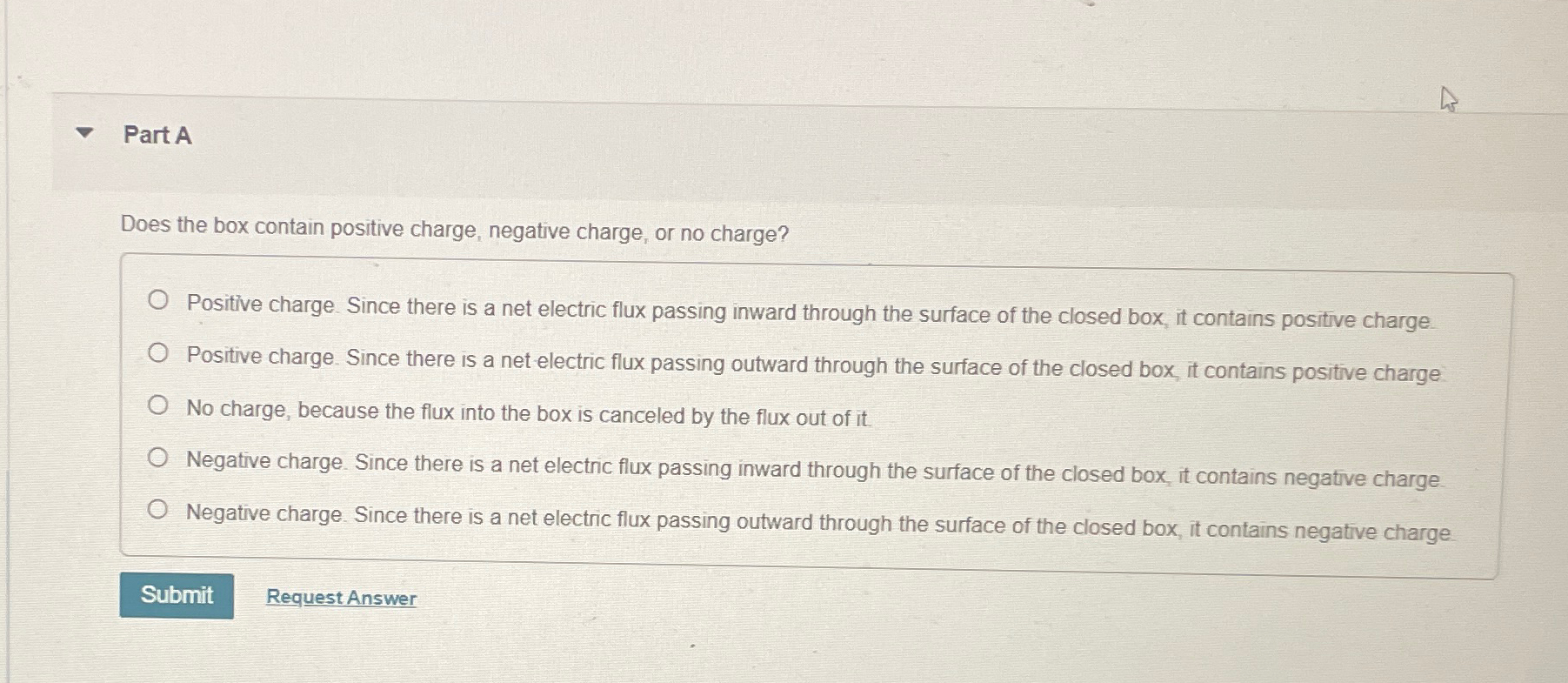 Solved Part ADoes the box contain positive charge, negative | Chegg.com