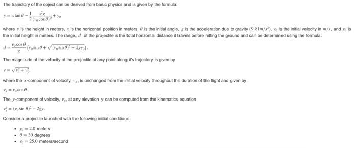 Solved Projectile Kinematics File (matrix creation from | Chegg.com