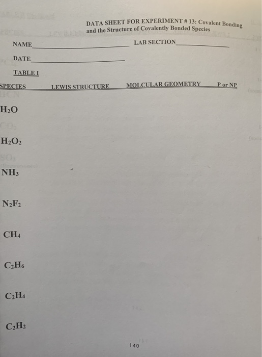 Solved DATA SHEET FOR EXPERIMENT #13: Covalent Rom and the | Chegg.com