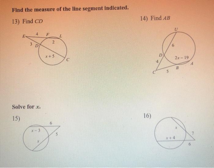 Solved Find the measure of the line segment indicated. 13) | Chegg.com