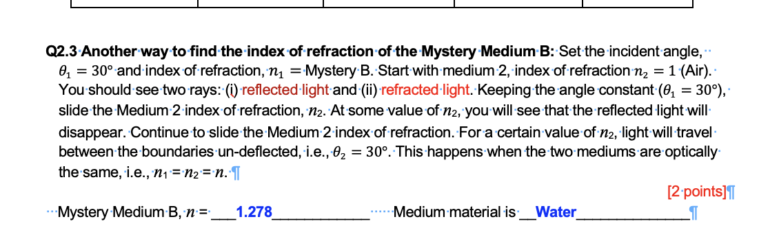 Solved Q2.3 ﻿Another way to ﻿find the index of ﻿refraction | Chegg.com