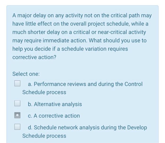 Solved A major delay on any activity not on the critical | Chegg.com