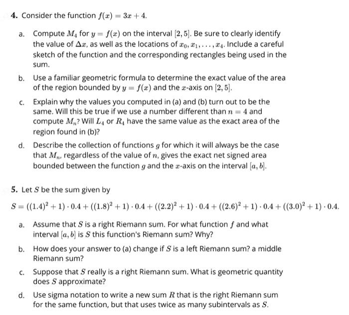 Solved 4. Consider the function f(x) = 3x + 4. a. Compute MA | Chegg.com