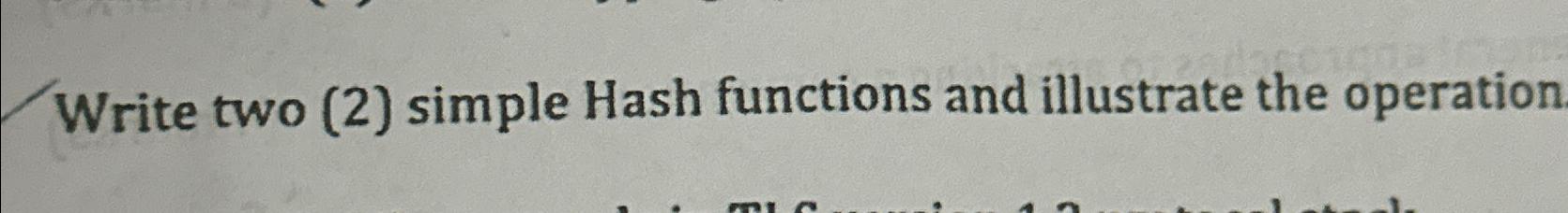 Solved Write two (2) ﻿simple Hash functions and illustrate | Chegg.com