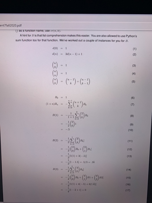 Solved using python: ignore the d and n functions, starting | Chegg.com