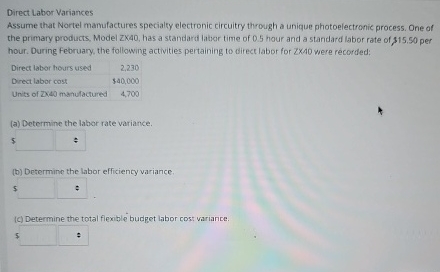 Solved Direct Labor VariancesAssume that Nortel manufactures | Chegg.com