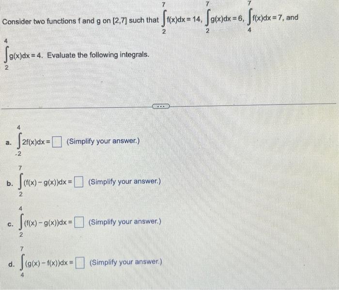 Solved Consider two functions f and g on [2,7] such that | Chegg.com