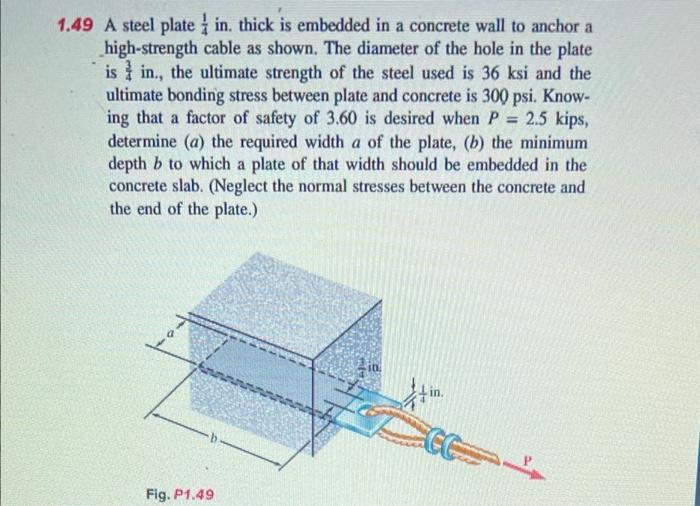 1.49 A steel platein. thick is embedded in a concrete | Chegg.com