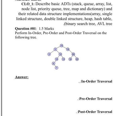 Solved CLO_1: Describe basic ADTs (stack, queue, array, | Chegg.com