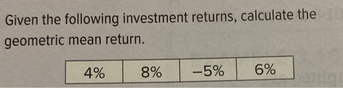 Solved Given the following investment returns, calculate the | Chegg.com