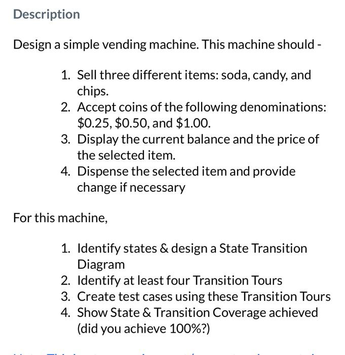 Solved Design a simple vending machine. This machine should | Chegg.com
