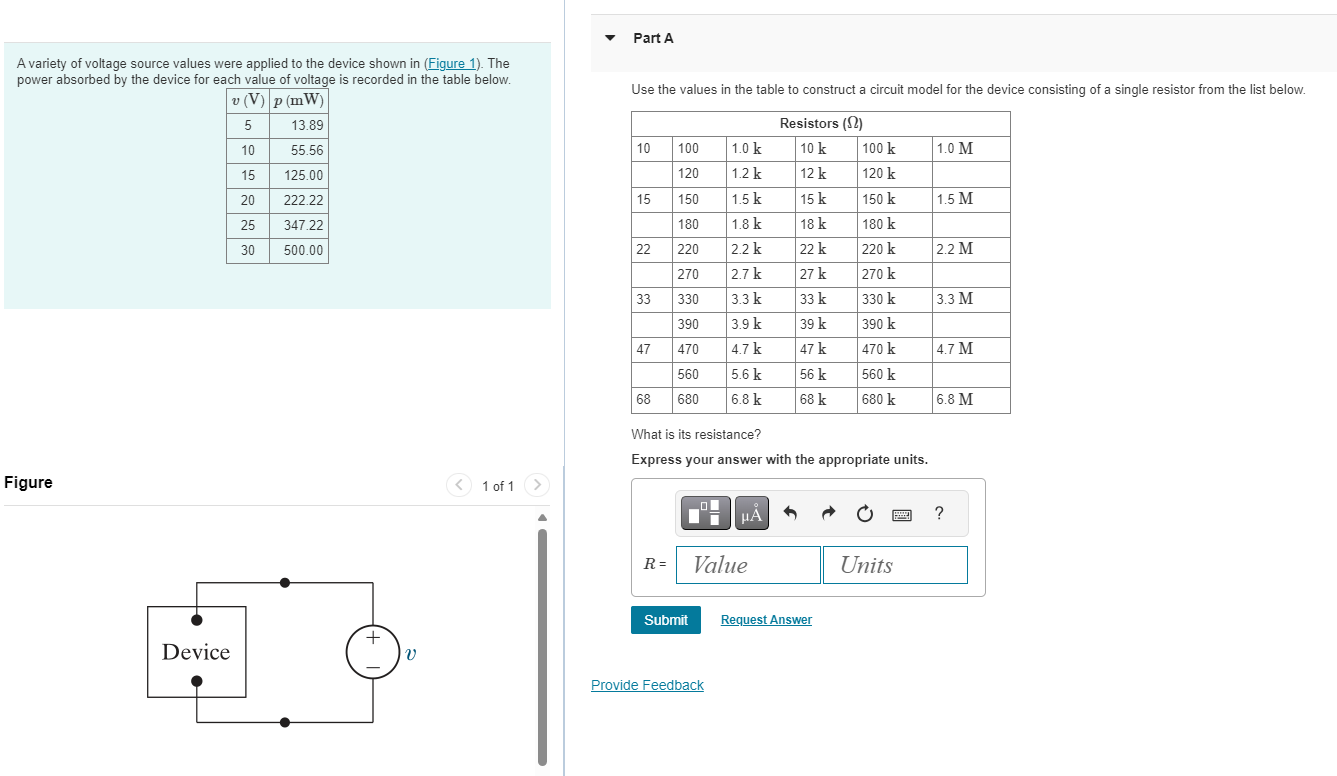 Solved Part AA variety of voltage source values were applied | Chegg.com