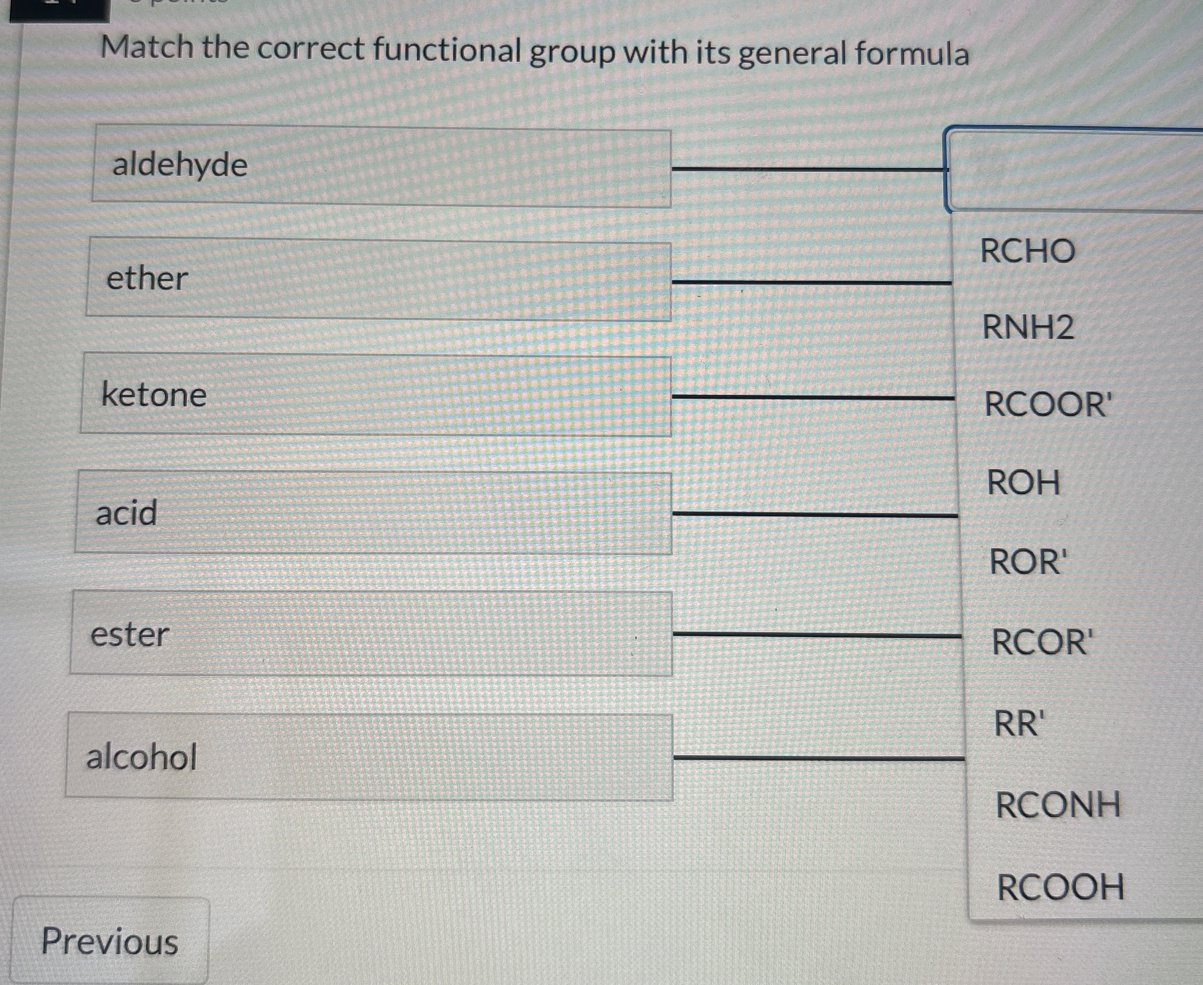 Solved Match the correct functional group with its general | Chegg.com