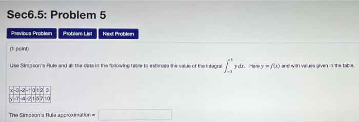 Solved Sec6.5: Problem 5 Previous Problem Problem List Next | Chegg.com