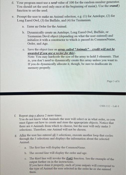 Solved 1. Create a base class called Animal. a. All Animals | Chegg.com