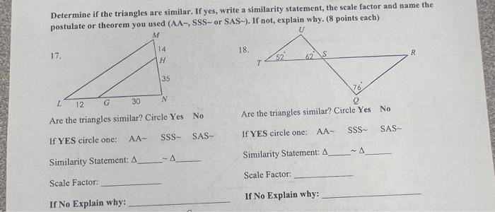 Solved Determine if the triangles are similar. If yes, write | Chegg.com