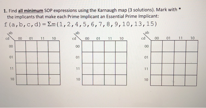 Solved 1. Find all minimum SOP expressions using the | Chegg.com