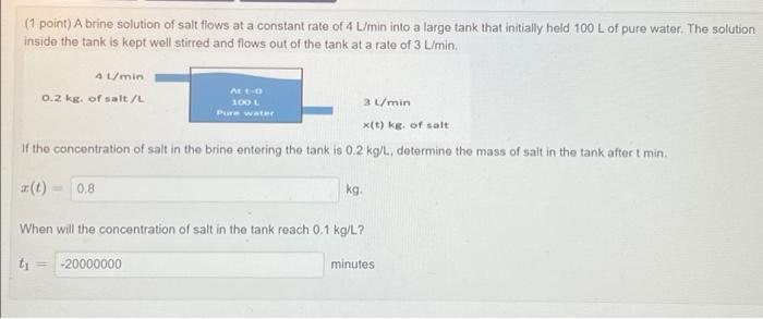 Solved (1 point) A brine solution of salt flows at a | Chegg.com