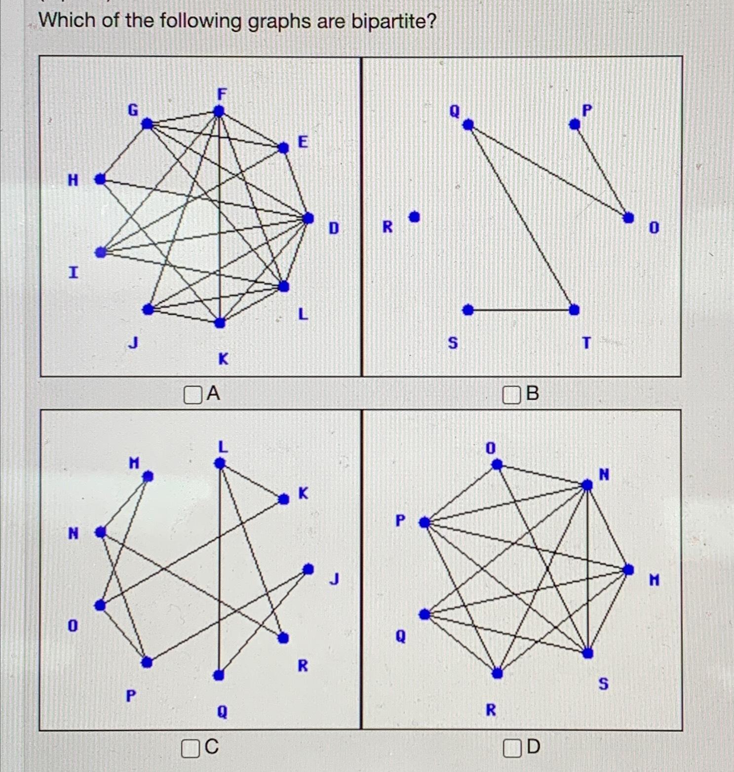 Solved Which of the following graphs are bipartite? | Chegg.com