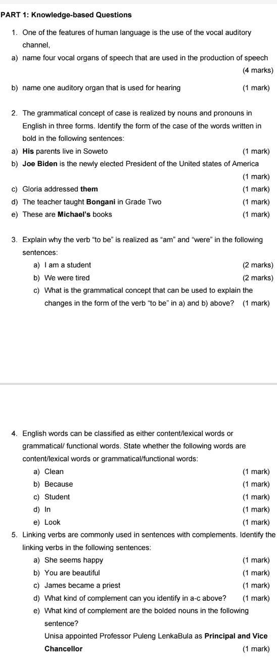 Solved PART 1: Knowledge-based Questions 1. One of the | Chegg.com