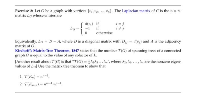 Solved Exercise 2: Let G be a graph with vertices | Chegg.com